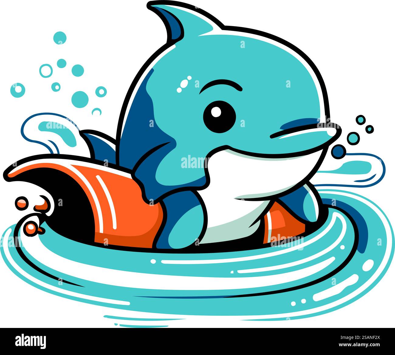 Cute cartoon dolphin swimming in the sea. Vector illustration design ...