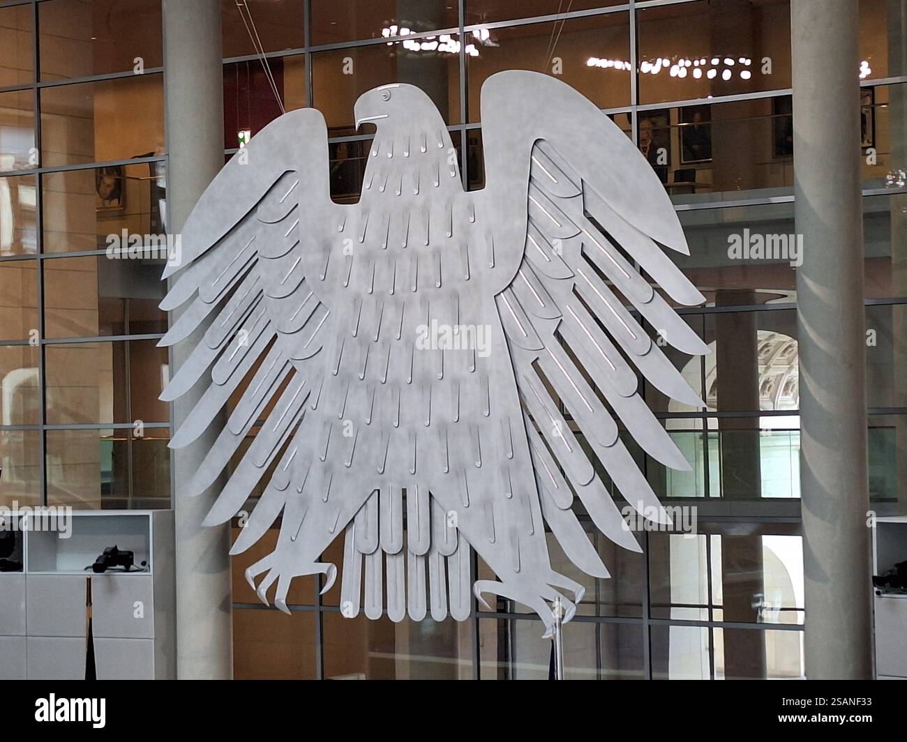 Interior view of the Reichstag, German government building, featuring a ...