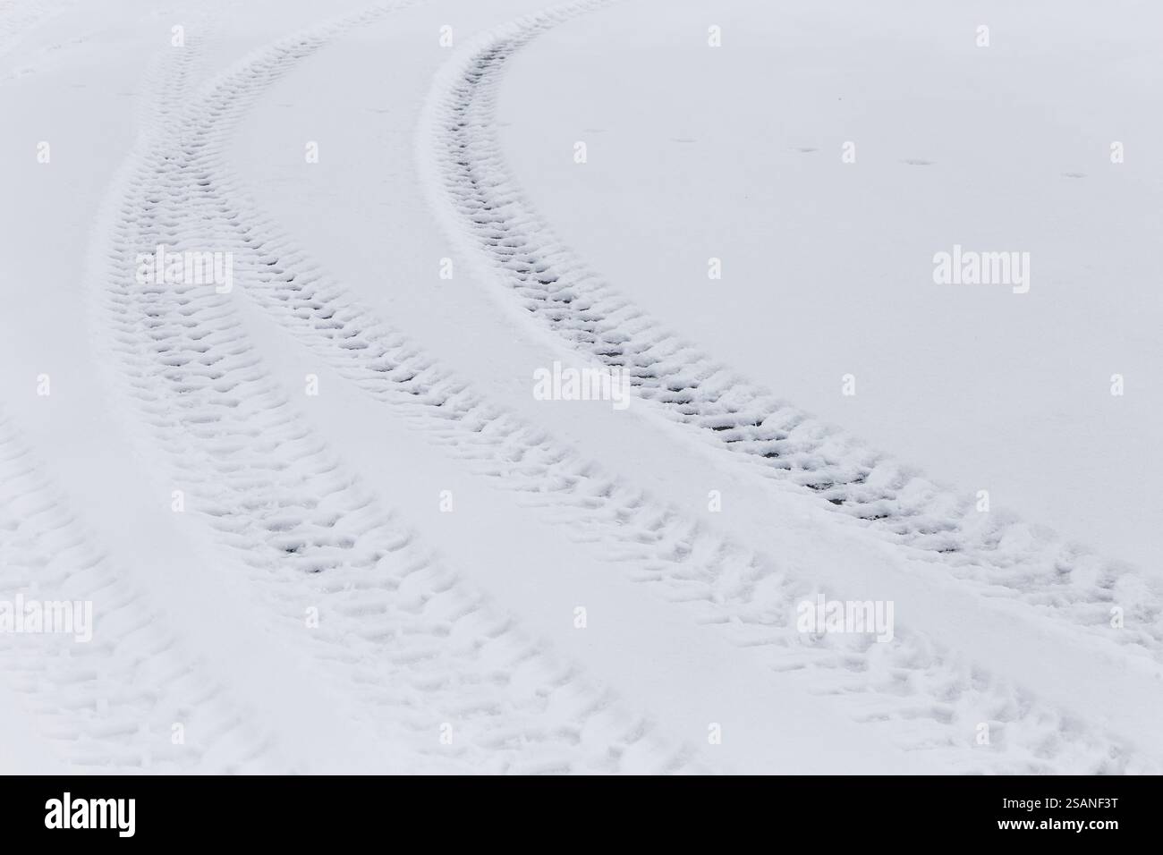 Winter, tire tracks in snow, Province of Quebec, Canada, North America ...