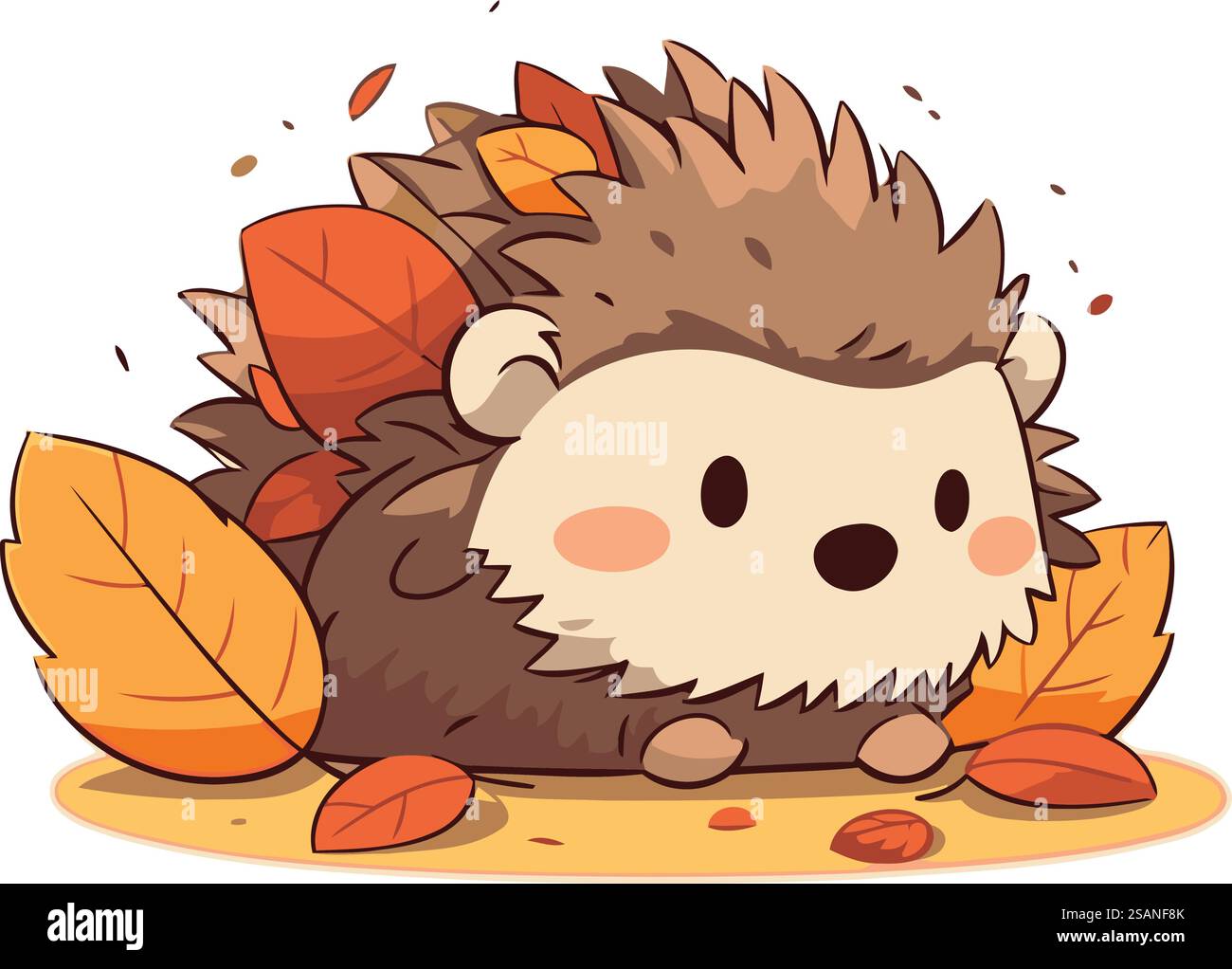 Cute hedgehog in autumn leaves. Vector illustration of a cute hedgehog ...