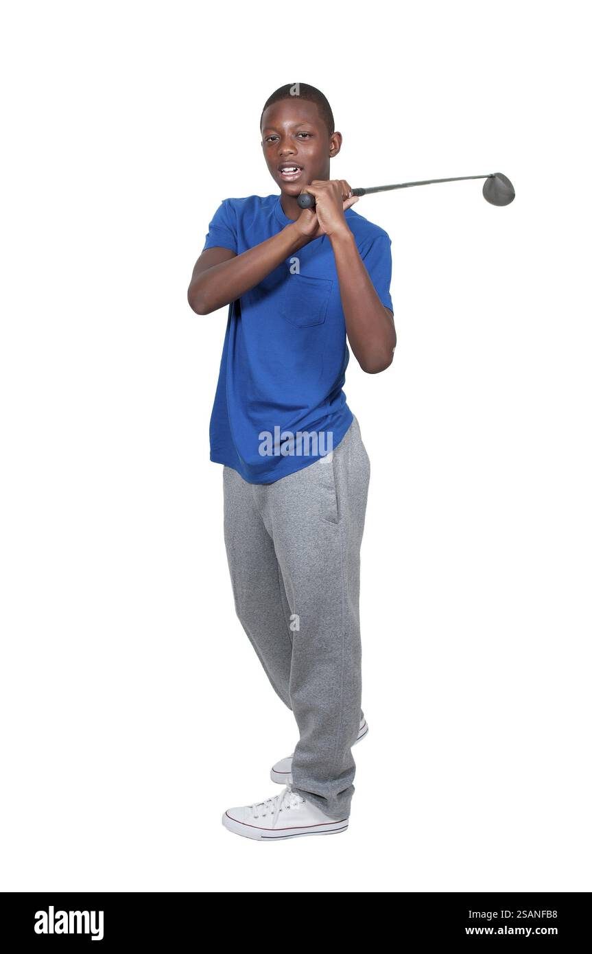 Handsome young teenage black African American golfer Stock Photo - Alamy