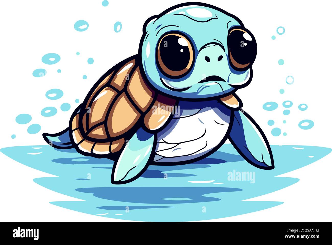 Cute cartoon sea turtle isolated on white background. Vector ...