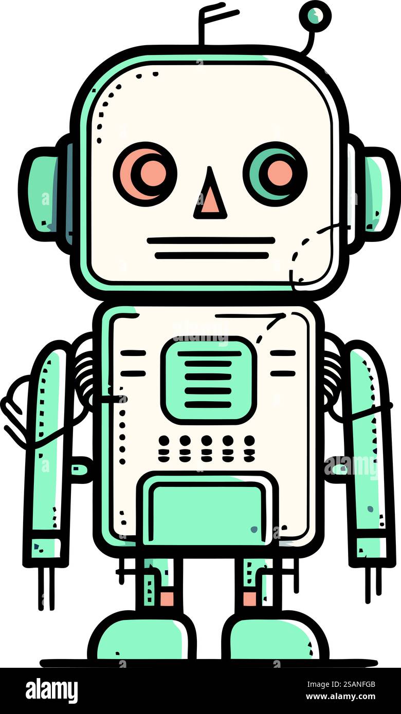 Cute cartoon robot. Vector illustration in doodle style Stock Vector ...
