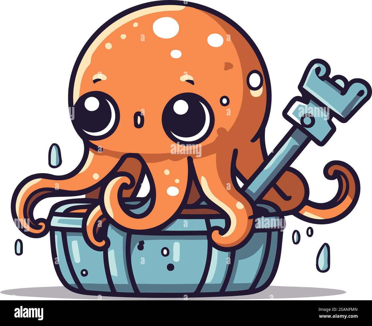 Octopus in a bucket of water. Cute cartoon vector illustration Stock ...