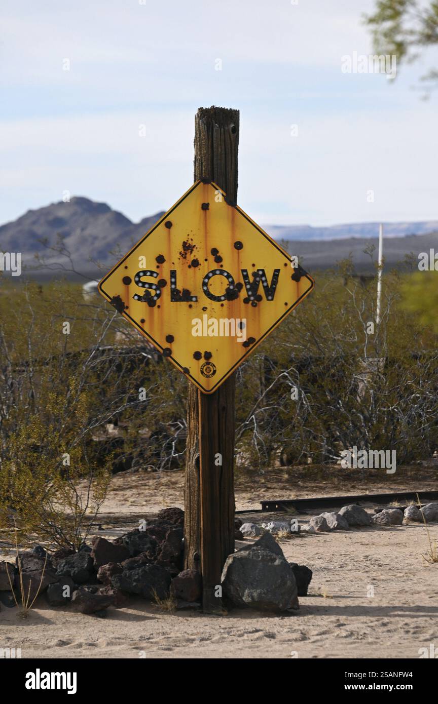 Old slow sign along Route 66, Mohave Valley, California, USA, North ...