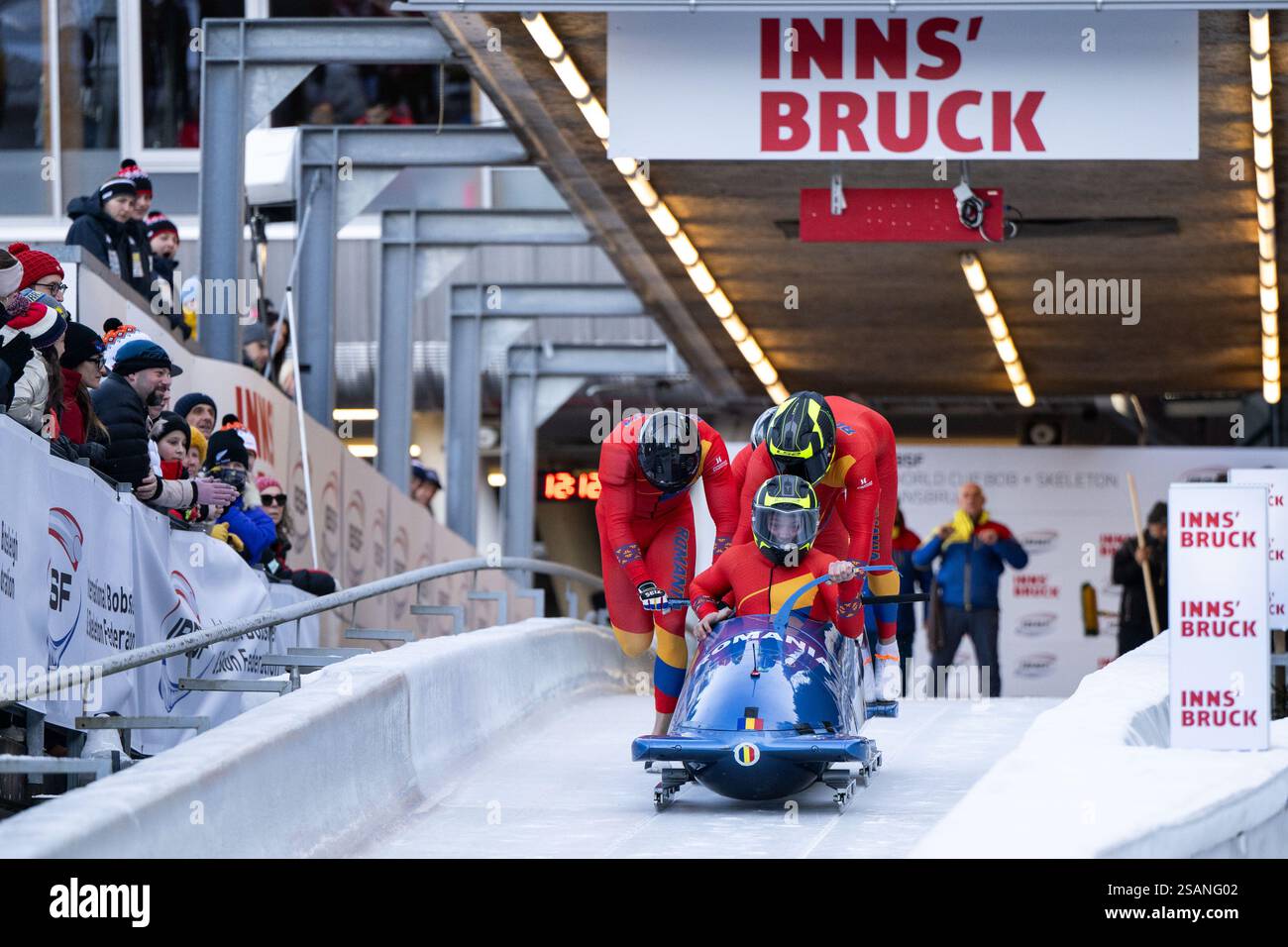 Andrei Turea, Valentin Bucur, Raul Constantin Dobre, Rareș Dincă (Rumaenien) am Start, AUT, IBSF ...