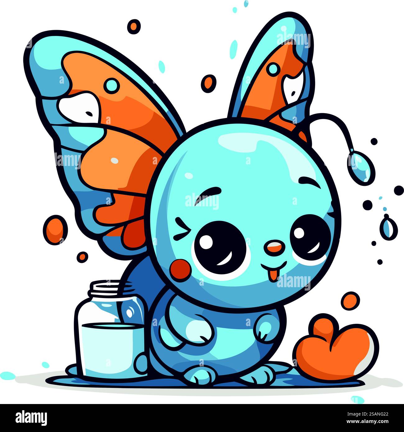 Cute butterfly with a bottle of milk. Vector illustration in cartoon ...