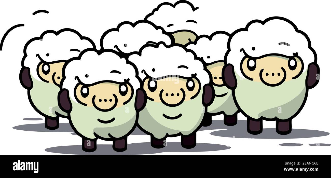 Cartoon sheeps. Vector illustration of a group of sheeps Stock Vector ...