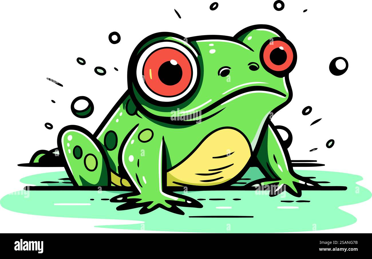 Frog cartoon vector illustration. Cute green amphibian character Stock ...
