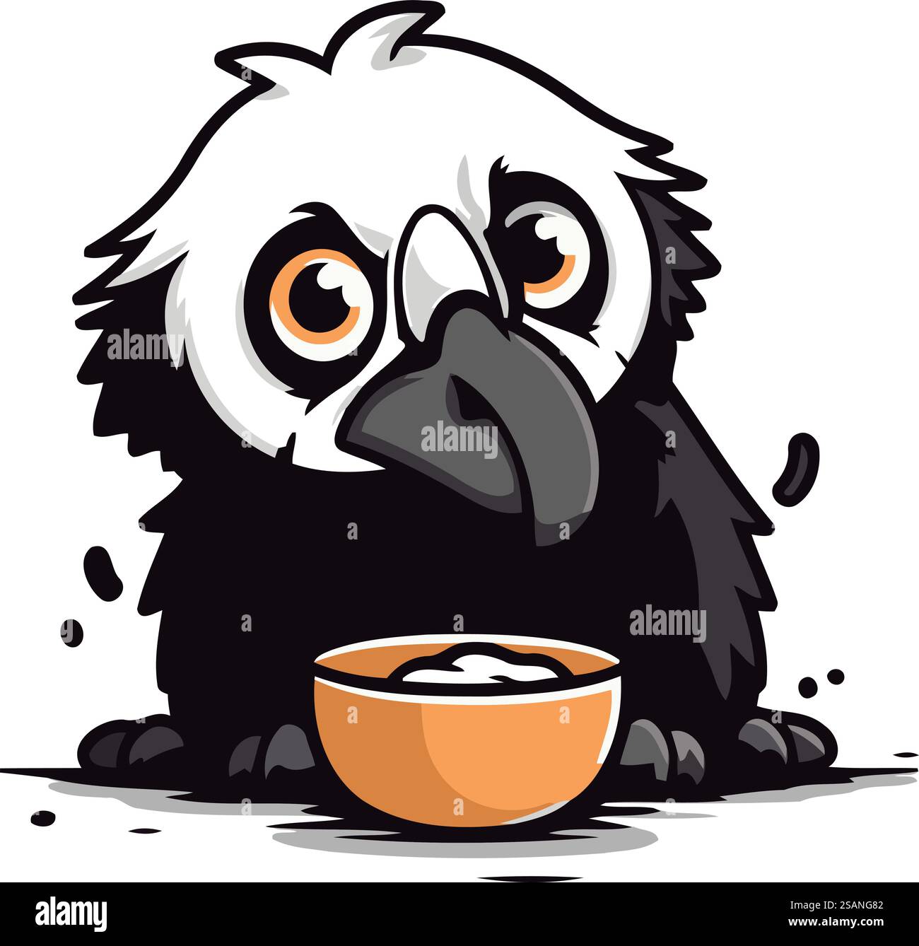 Cute Cartoon Cute Black Raven with a Bowl of Yogurt Stock Vector Image ...