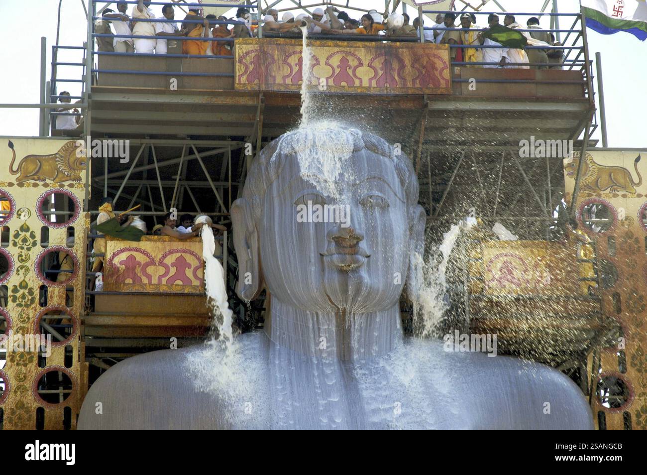 Jain Devotees pouring milk on head of 58.8 feet monolithic Statue of ...