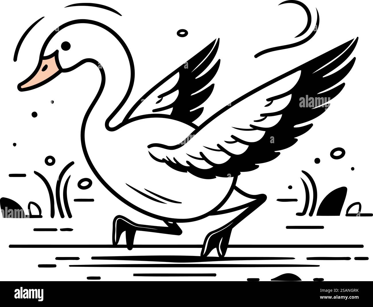 Vector illustration of a flying swan. Isolated on white background ...