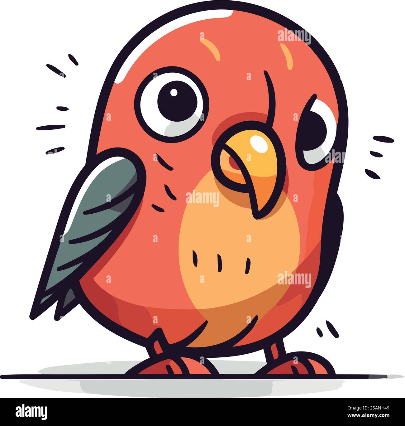 Vector illustration of cute cartoon red bird. Isolated on white ...