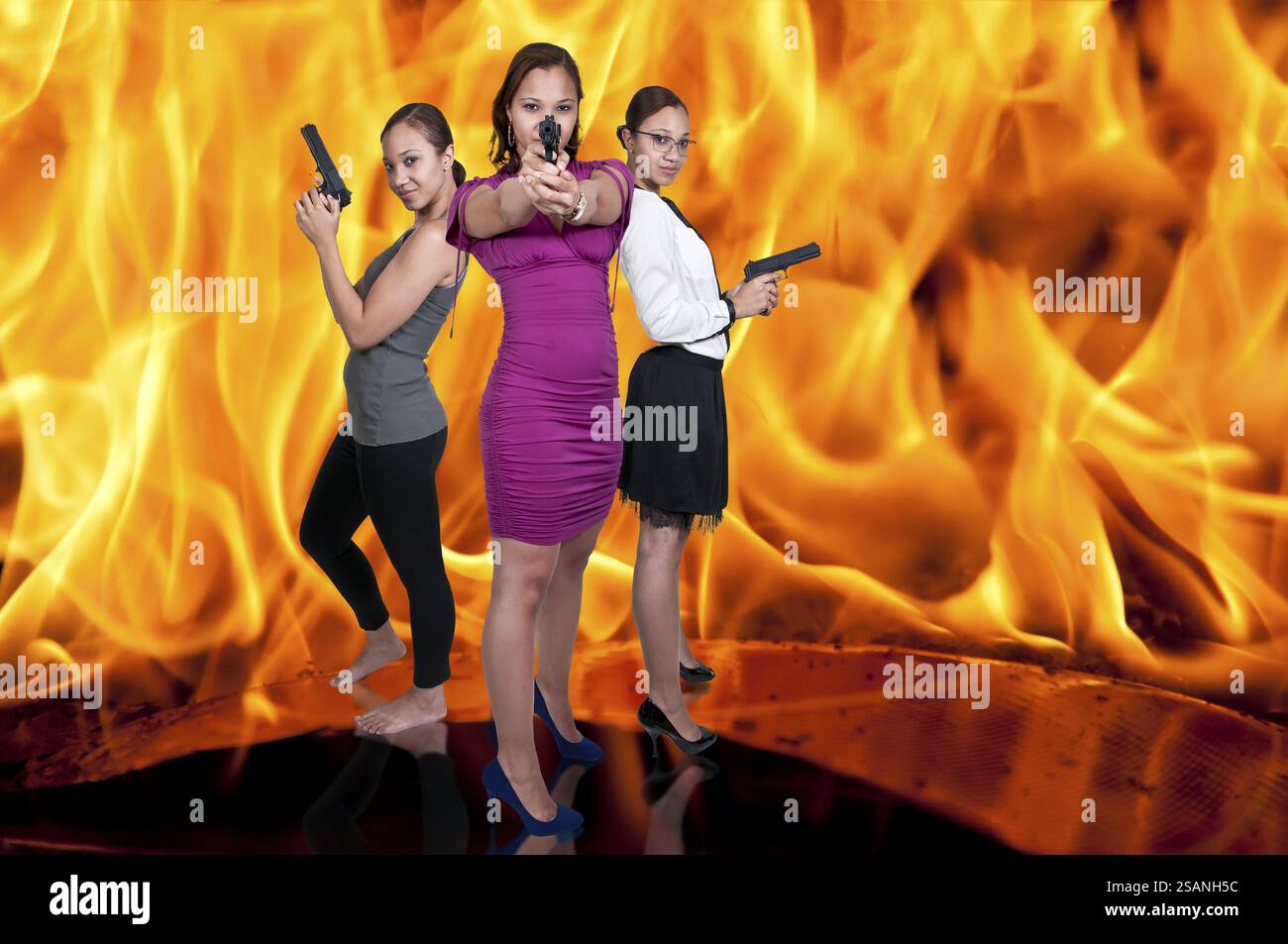 Beautiful black African American police detective women on the job with ...