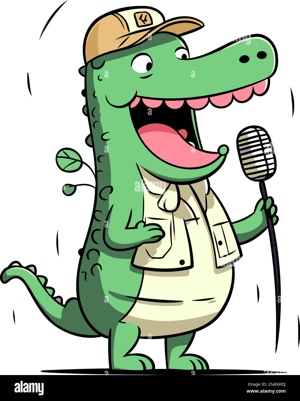 Crocodile singing a song in a microphone. Vector illustration Stock ...