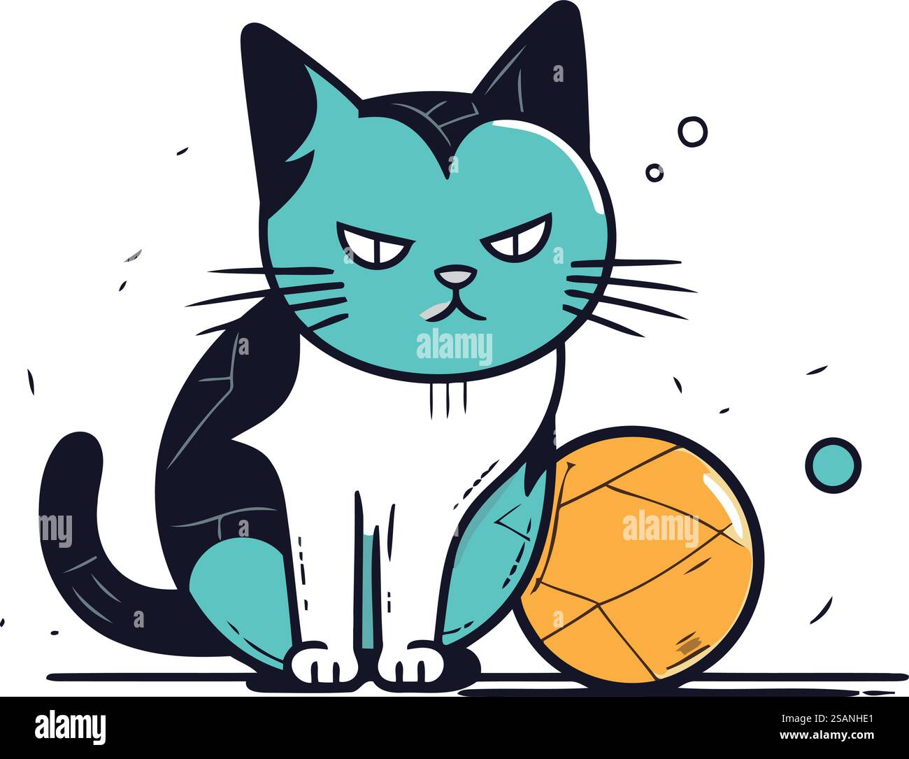 Cute cat with ball. Vector illustration in flat linear style Stock ...