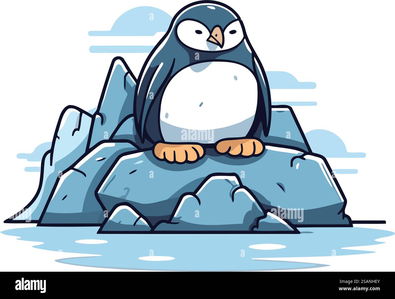 Penguin sitting on the rock. Cute cartoon vector illustration Stock ...
