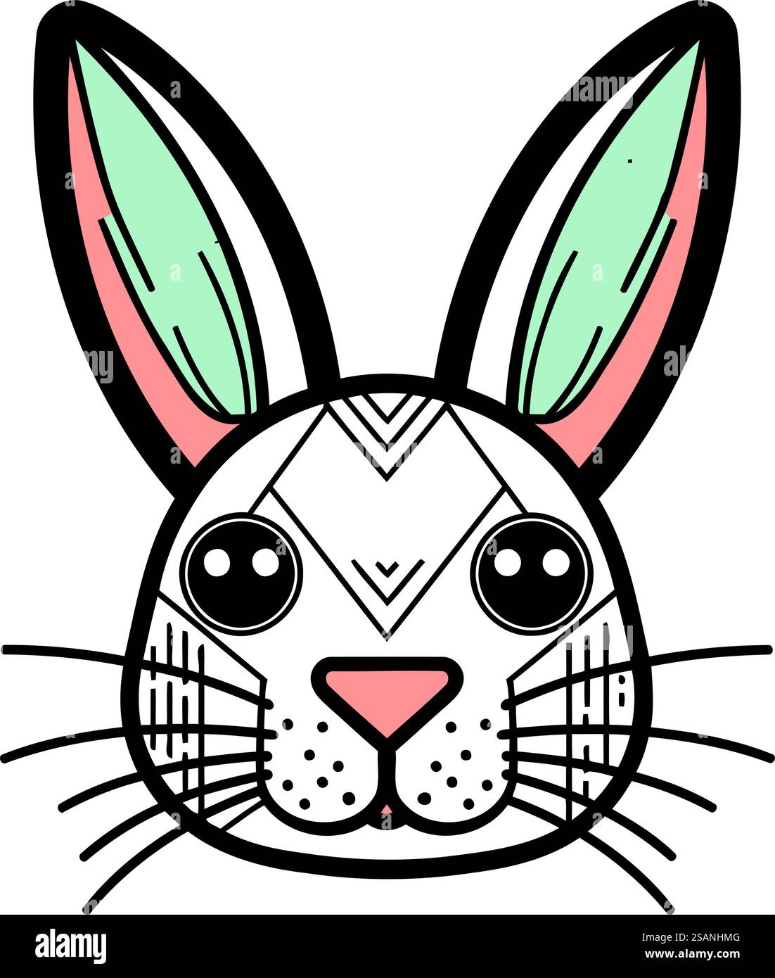 Rabbit head with rabbit ears. Vector illustration in a flat style Stock ...