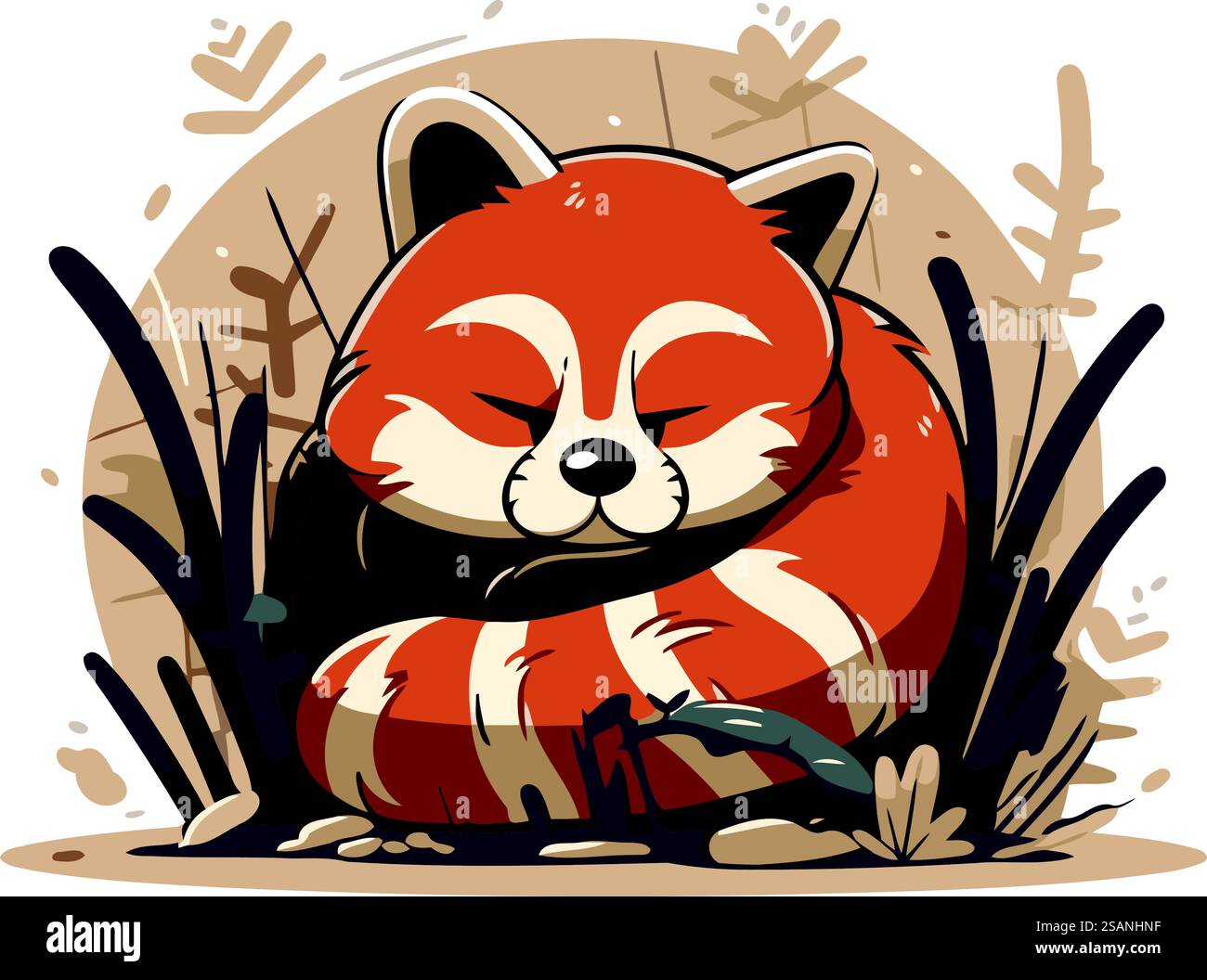Cute red panda sleeping in the grass. Vector illustration Stock Vector ...