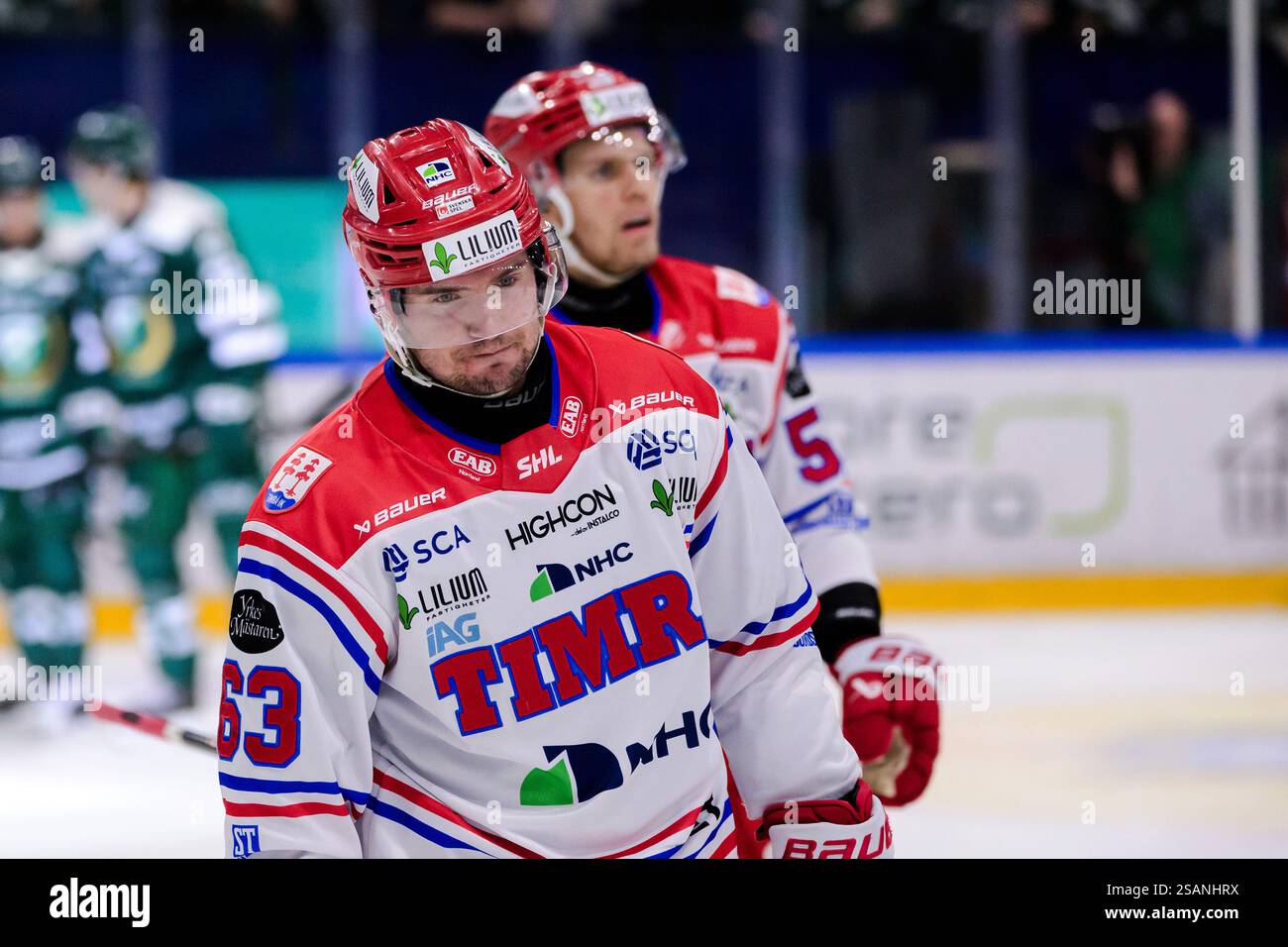 Karlstad, Sverige. 30th Jan, 2025. 250130 Timrås Elmeri Eronen deppar under ishockeymatchen i ...