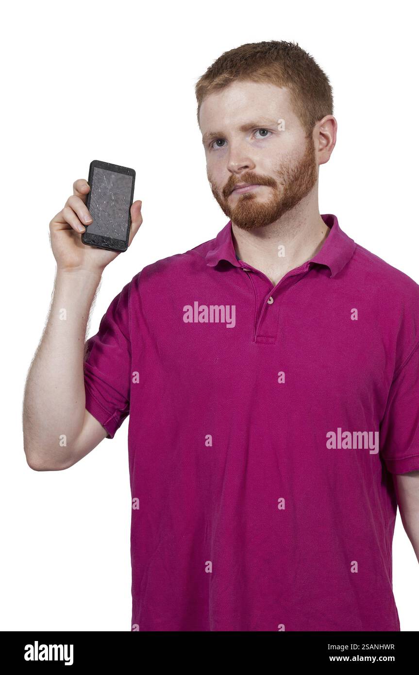 Man with a broken cracked phone screen Stock Photo - Alamy