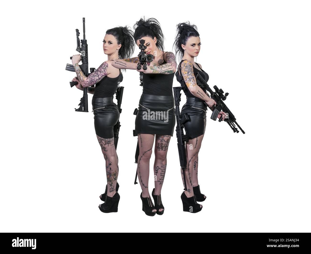 Beautiful young women holding an automatic assault rifles Stock Photo ...