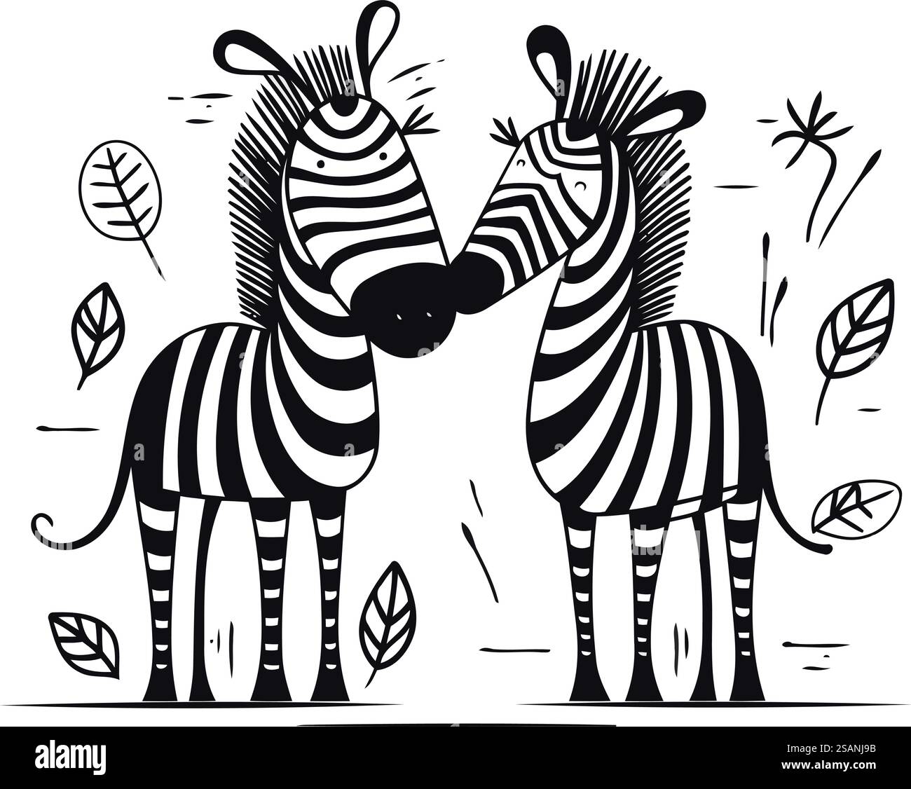Zebra couple isolated on white background. Black and white vector ...