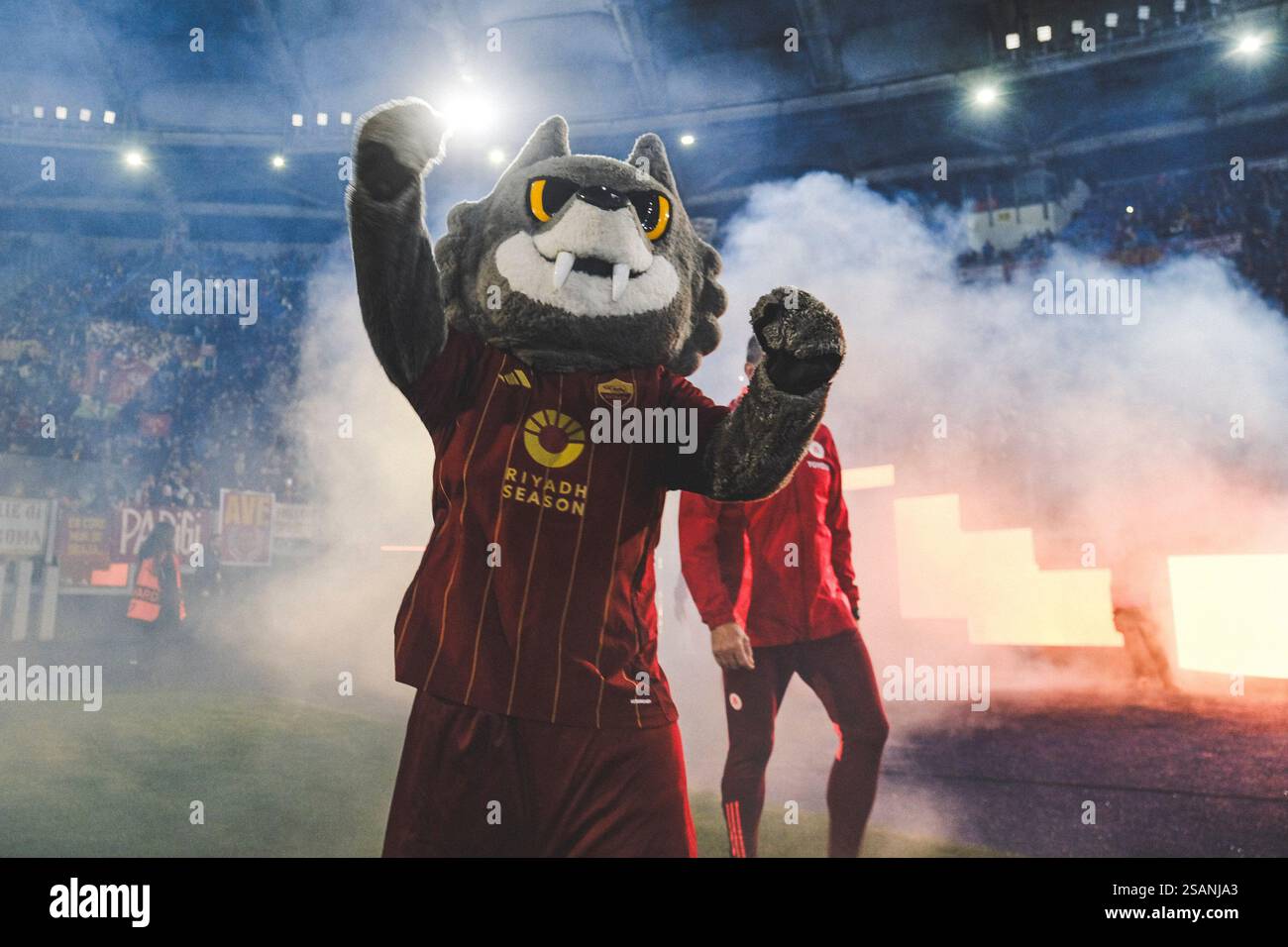Rome, Italy. 30th Jan, 2025. Romolo mascot of AS Roma gesticulate ...