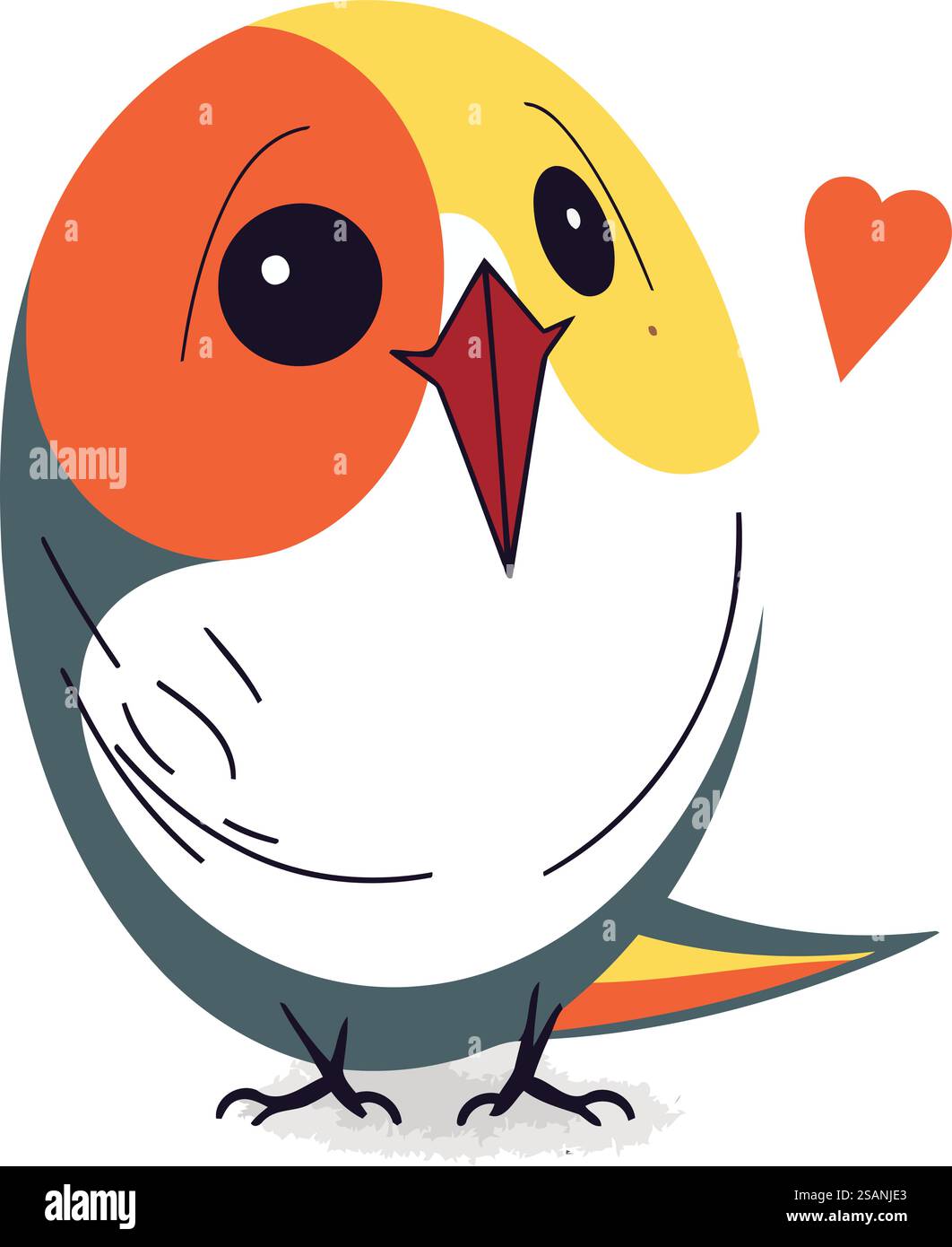 Cute cartoon bird with a heart on its beak. Vector illustration Stock ...