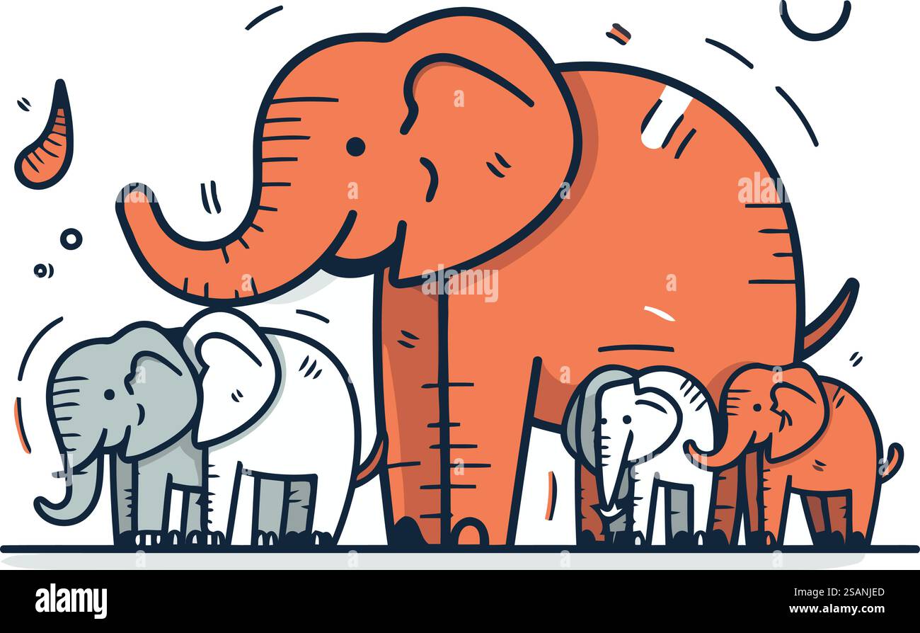Vector illustration of cute cartoon elephant with baby elephant in the ...