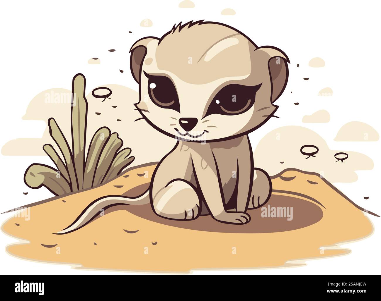 Cute little meerkat sitting in sand. Vector illustration Stock Vector ...