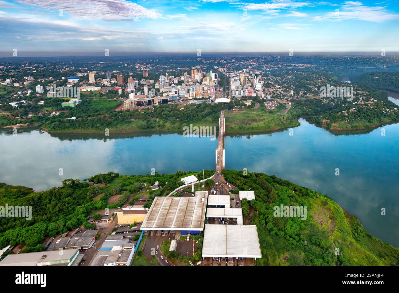 Aerial view of the Paraguayan city of Ciudad del Este and Friendship ...