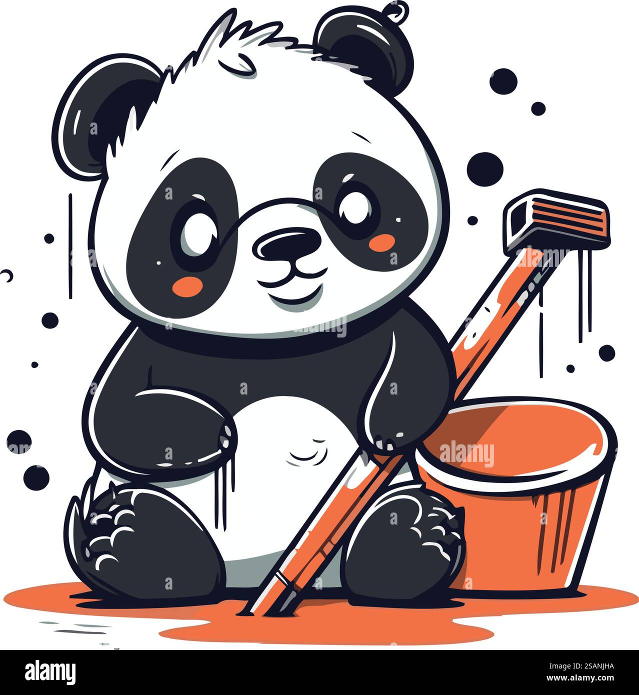 Panda with a toothbrush and a bucket. Vector illustration Stock Vector ...
