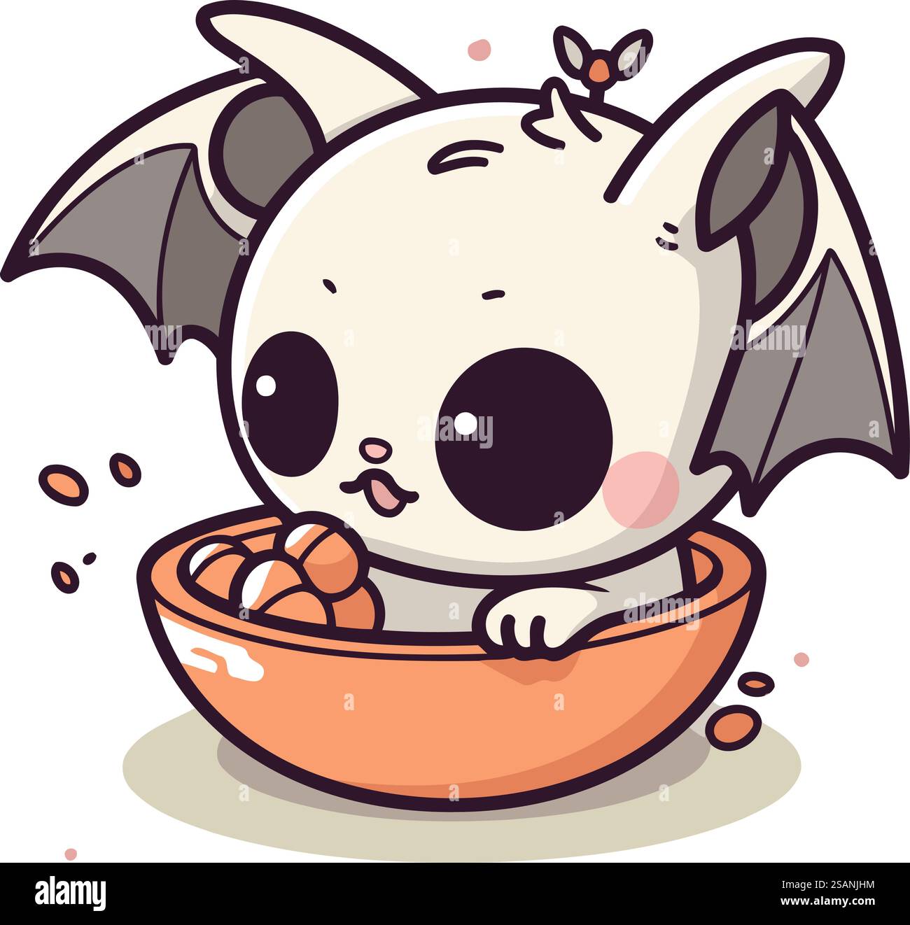 Cute cartoon vector illustration of a bat holding a bowl full of food ...