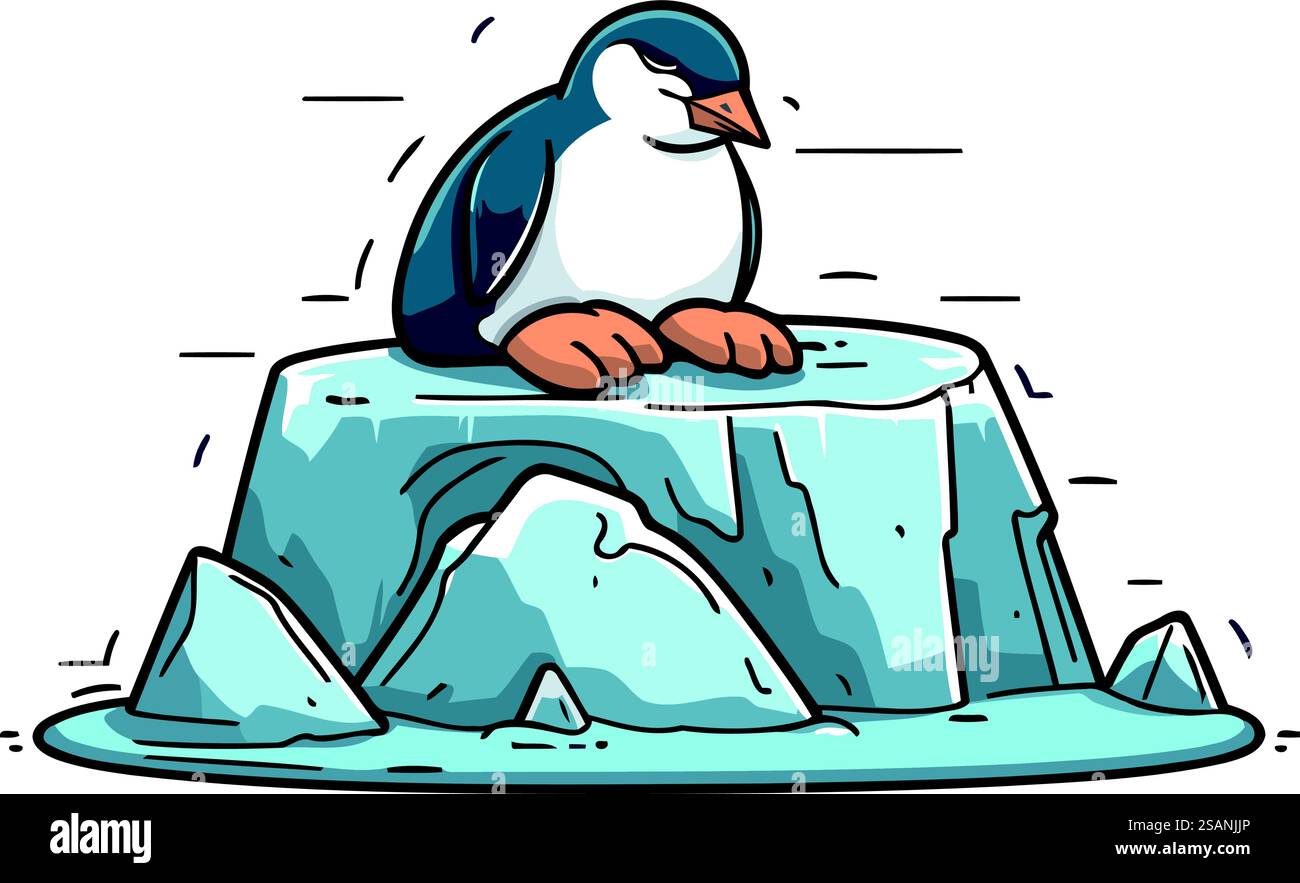 Penguin sitting on iceberg. Vector illustration in cartoon style Stock ...