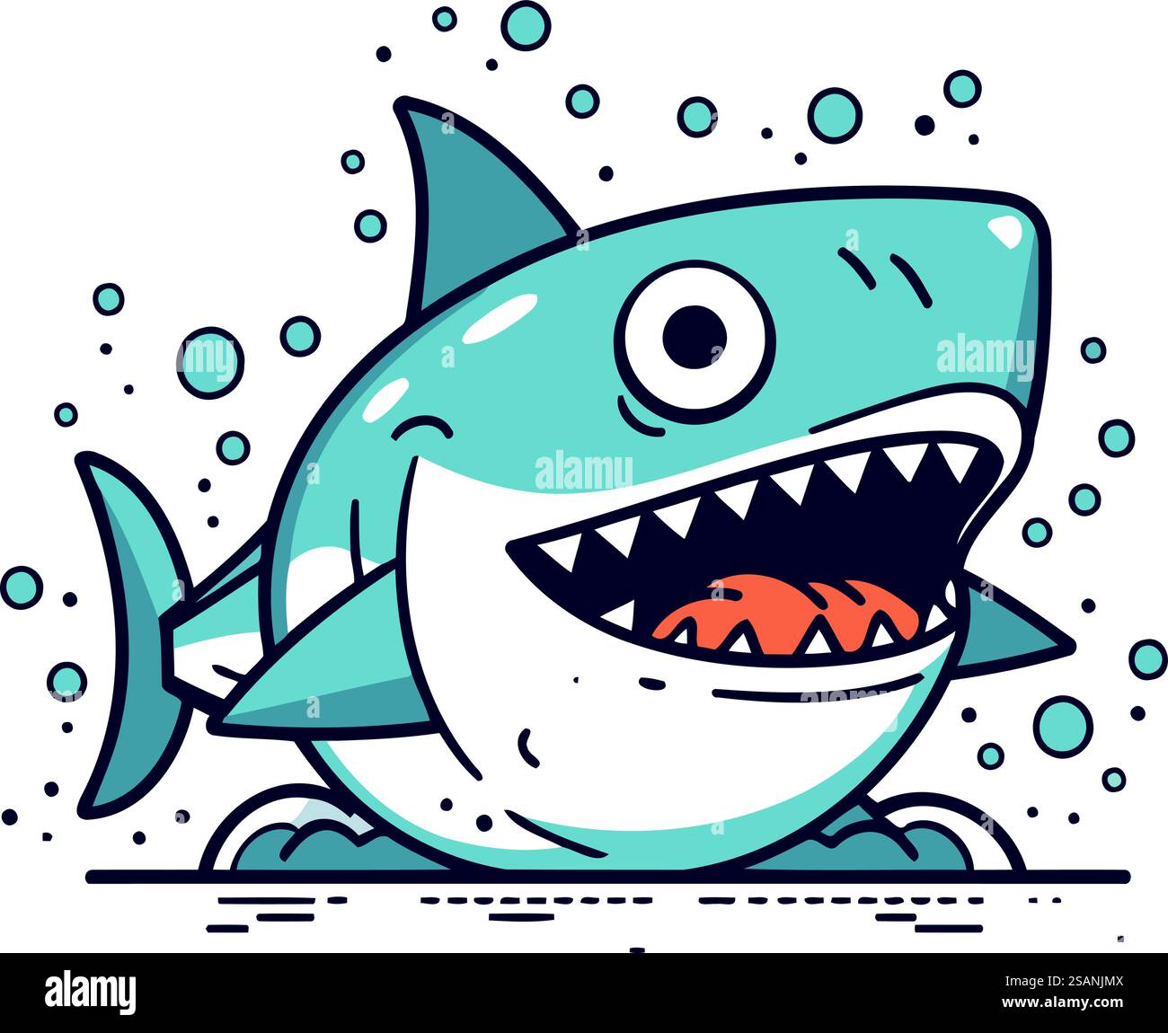 Cute cartoon shark. Vector illustration of a funny cartoon shark Stock ...