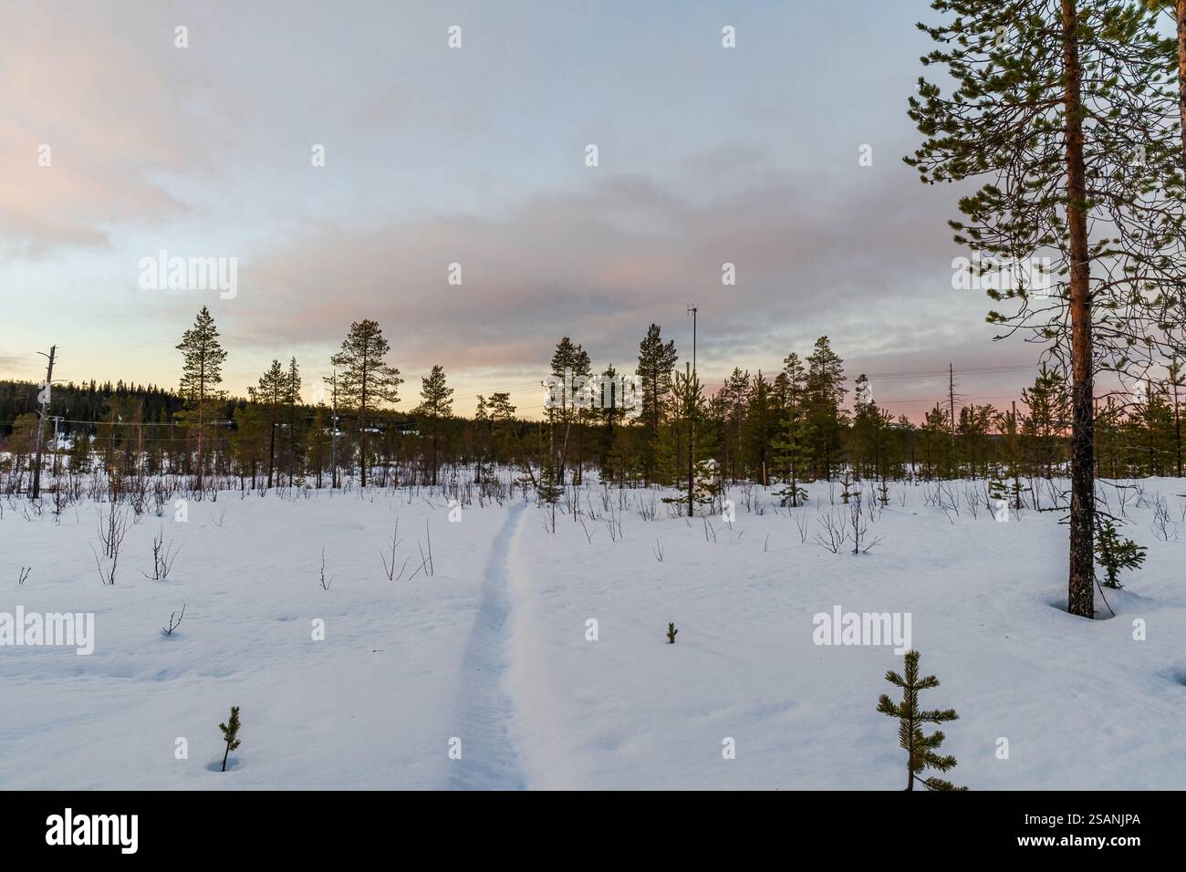 Beautiful winter landscape in Finnish Lapland around Akaslompolo ...