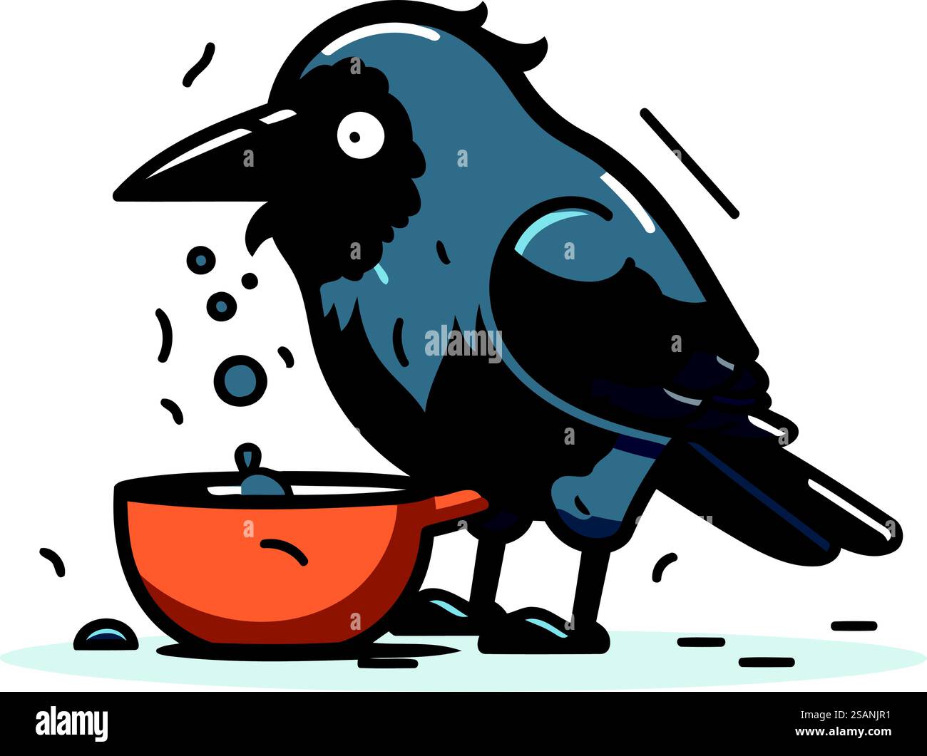 Crow and bowl of water. Vector illustration in cartoon style Stock ...