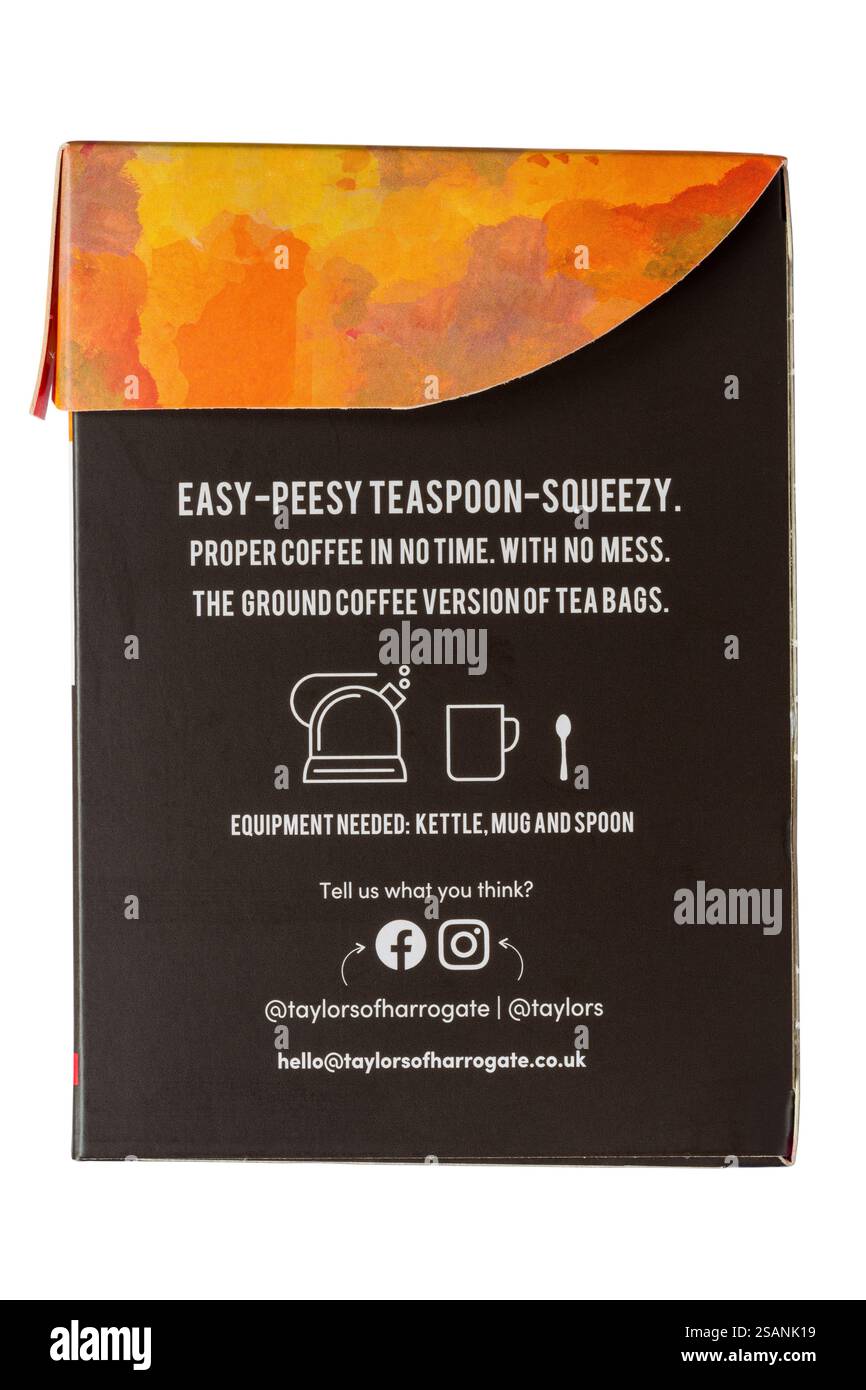 information on box of Taylors Hot Lava Java Coffee Bag coffee bags ...