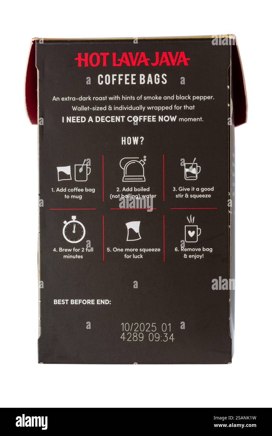 information on box of Taylors Hot Lava Java Coffee Bag coffee bags ...