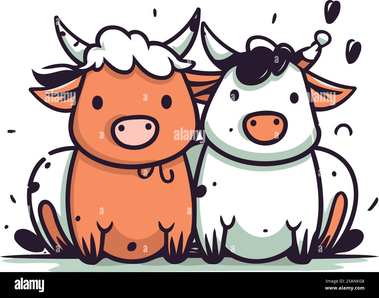 Cute cartoon cow and bull. Vector illustration isolated on white ...
