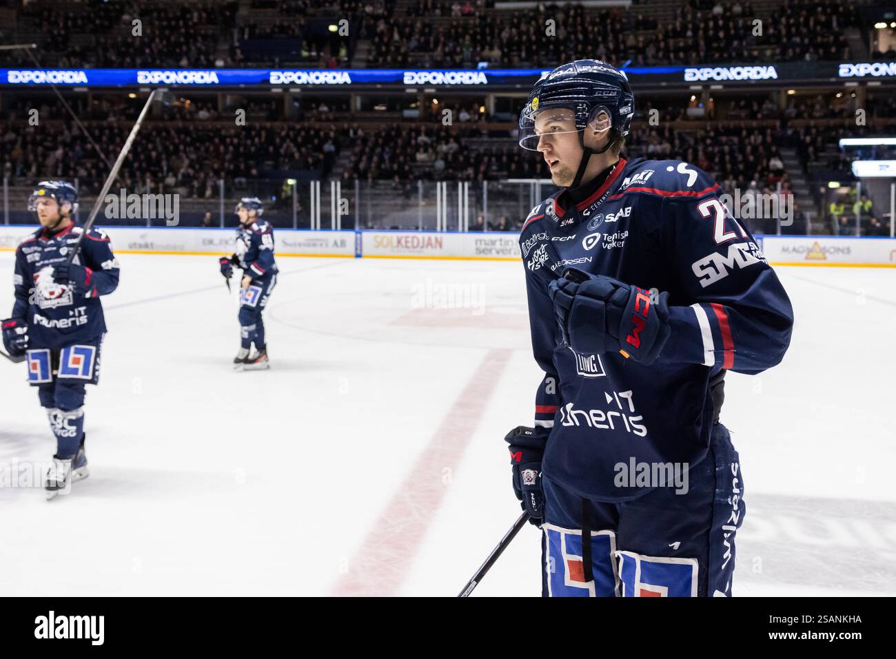 250130 Linköpings William Worge Kreu deppar under ishockeymatchen i SHL ...