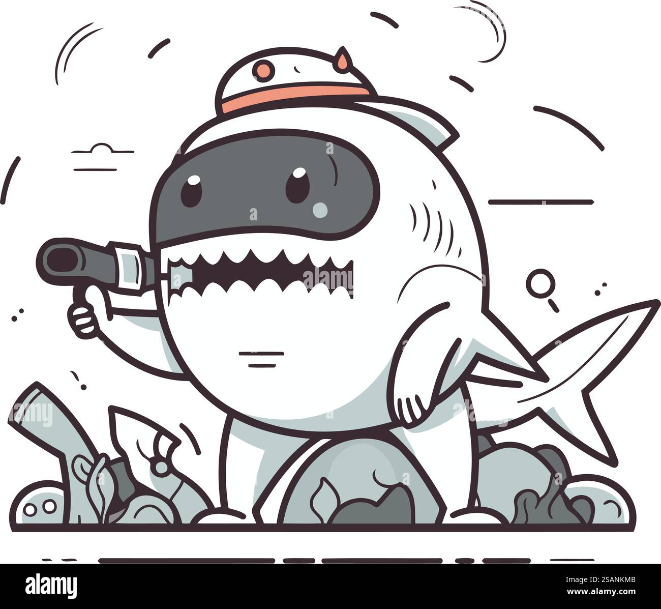 Cartoon shark with a gun in his hand. Vector illustration Stock Vector ...