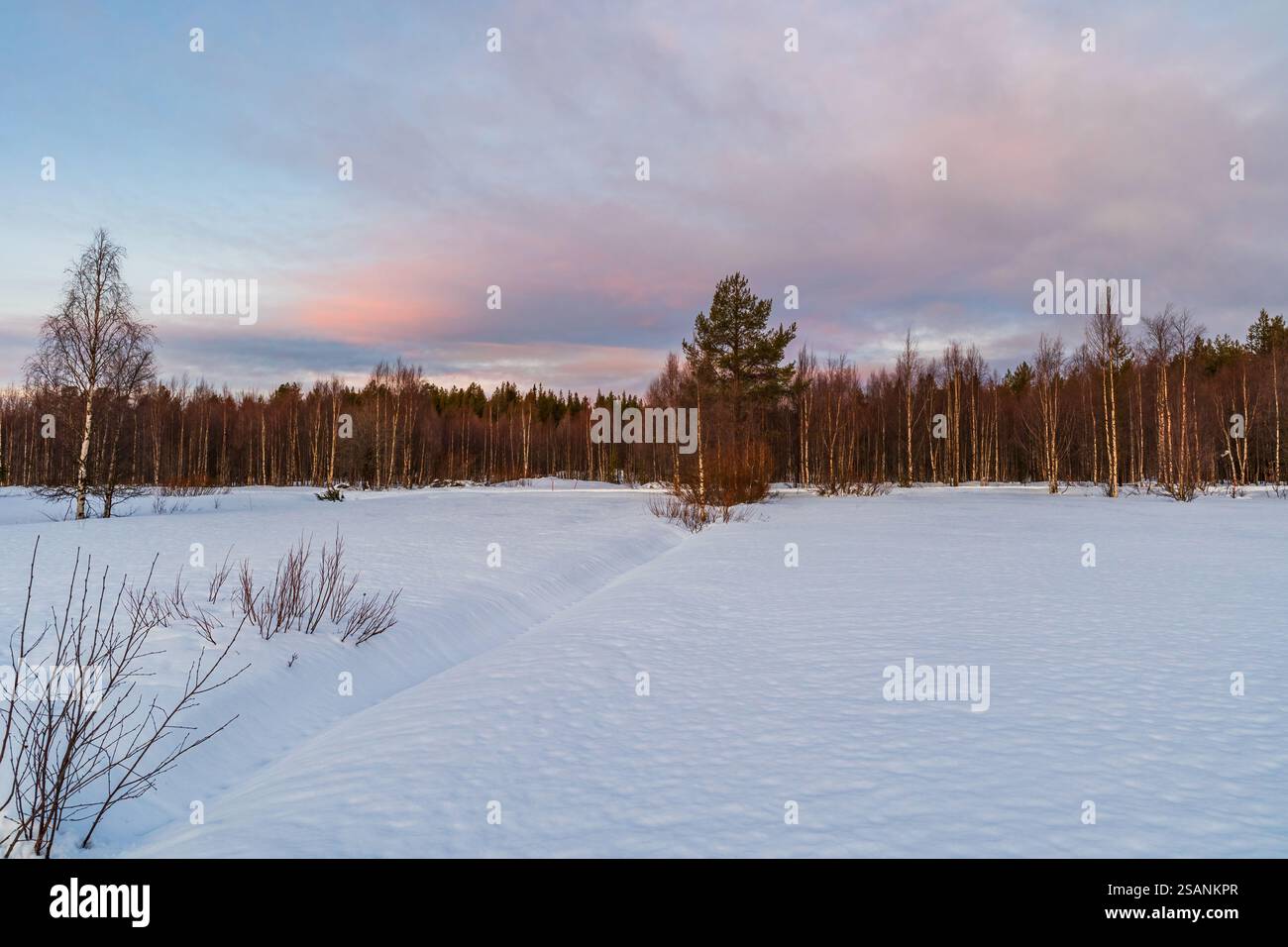 Beautiful winter landscape in Finnish Lapland around Akaslompolo ...