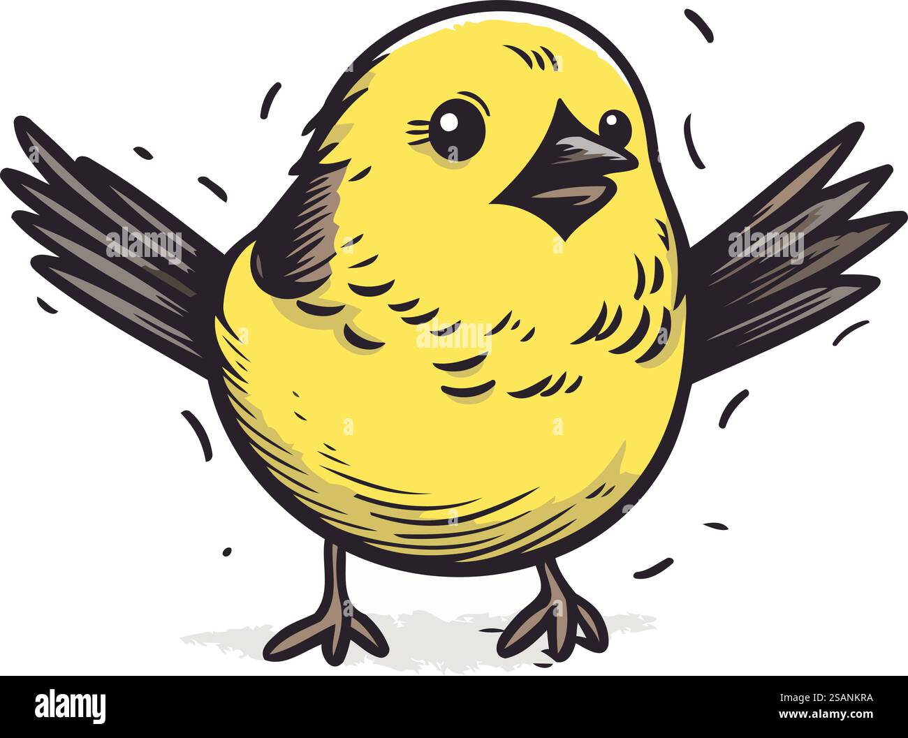 Cute little yellow bird on white background. Vector illustration in ...