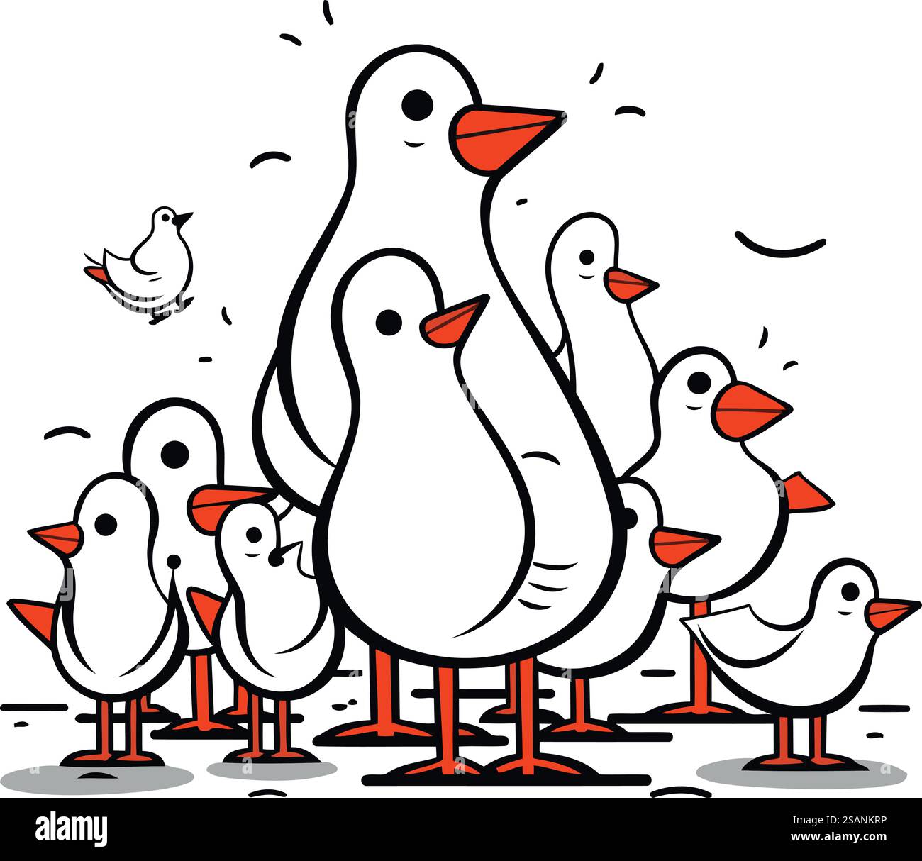Duckling family. Vector illustration of a flock of birds Stock Vector ...