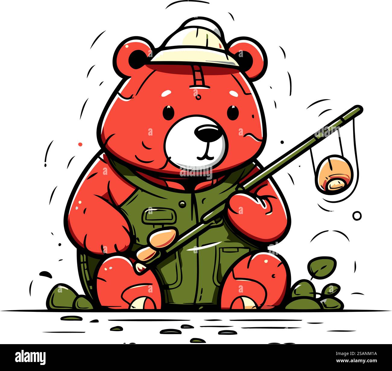 Cute cartoon bear fisherman with fishing rod. Vector illustration on ...