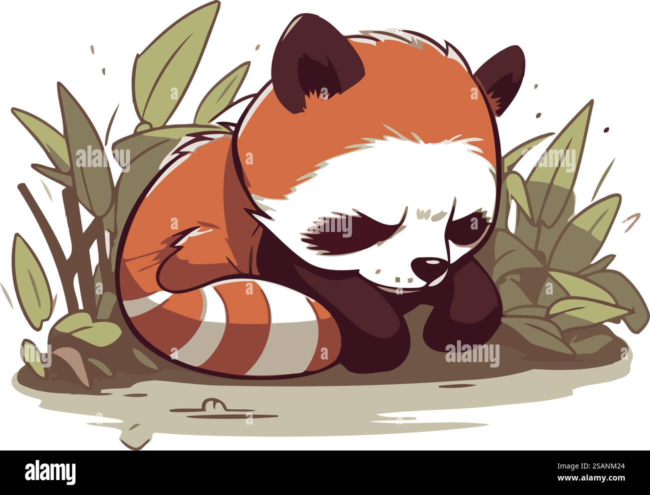 Cute red panda sleeping on the ground. Vector illustration Stock Vector ...