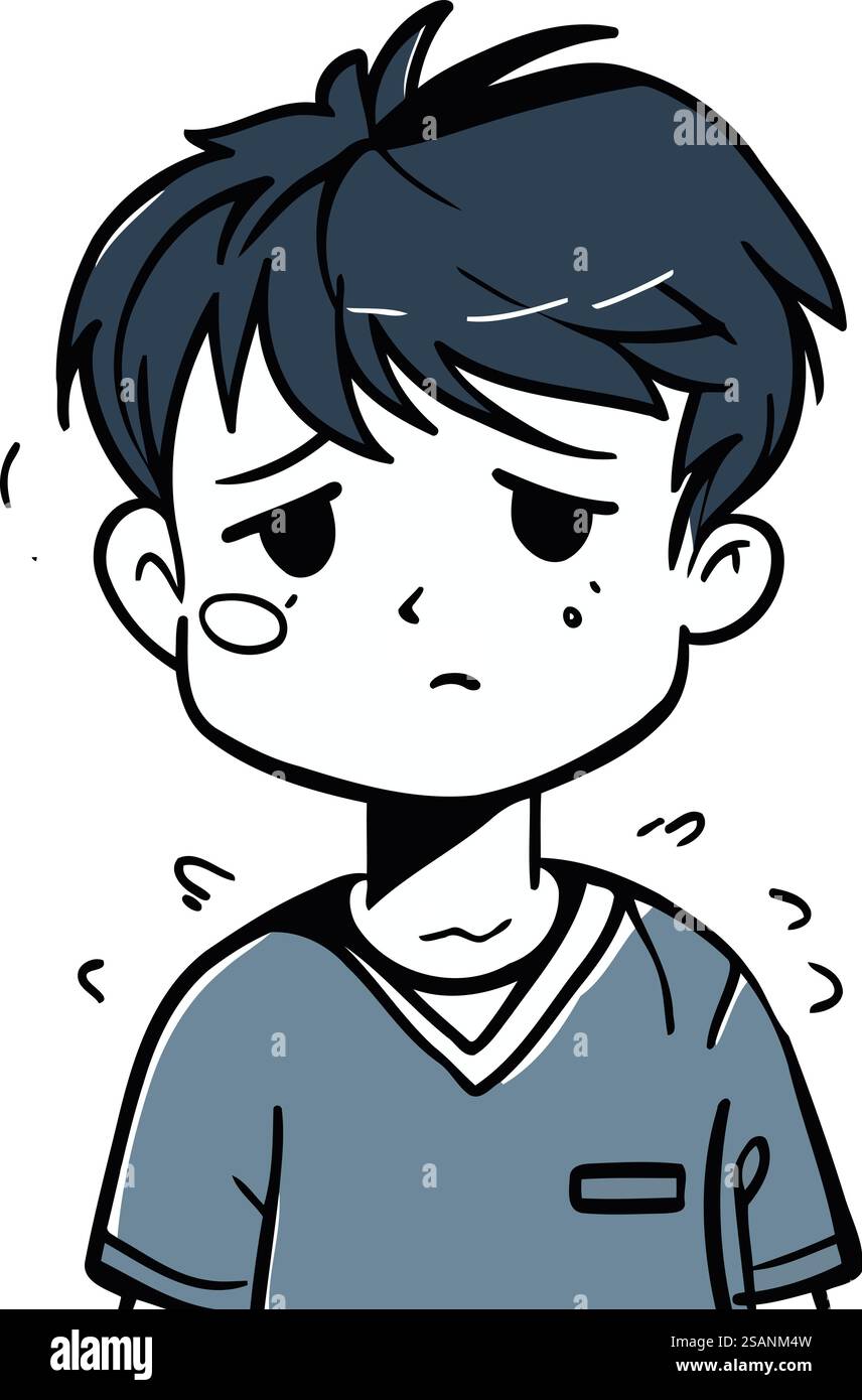 crying boy cartoon on white background. vector illustration. hand ...