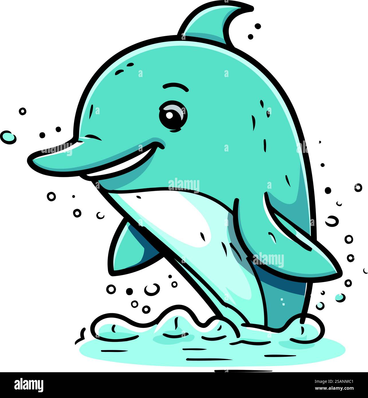 Cute cartoon dolphin jumping out of the water. Vector illustration ...
